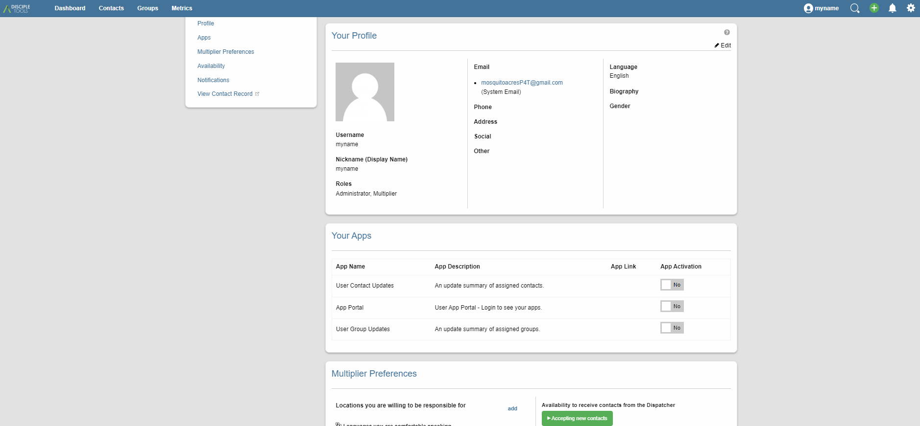 Profile Settings - Disciple.Tools